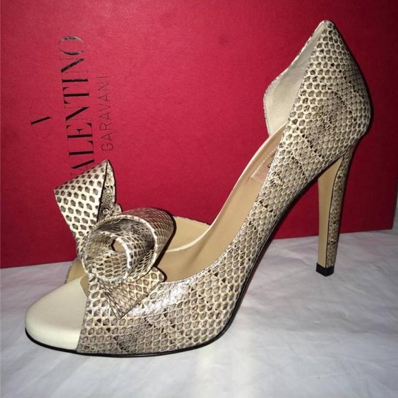 Valentino | Shoes | Valentino Couture Bow Dorsay Open Toe Snake Leather ...